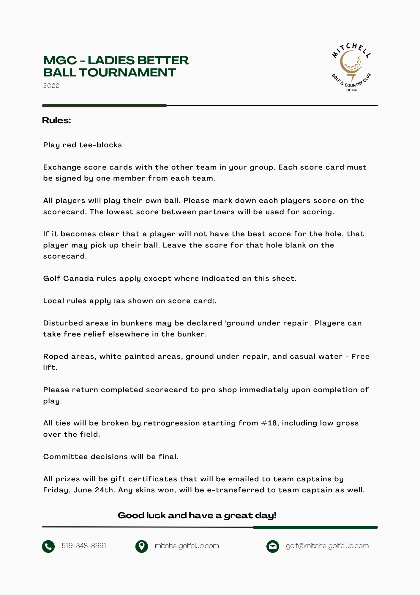 Club Tournaments - Mitchell Golf & Country Club