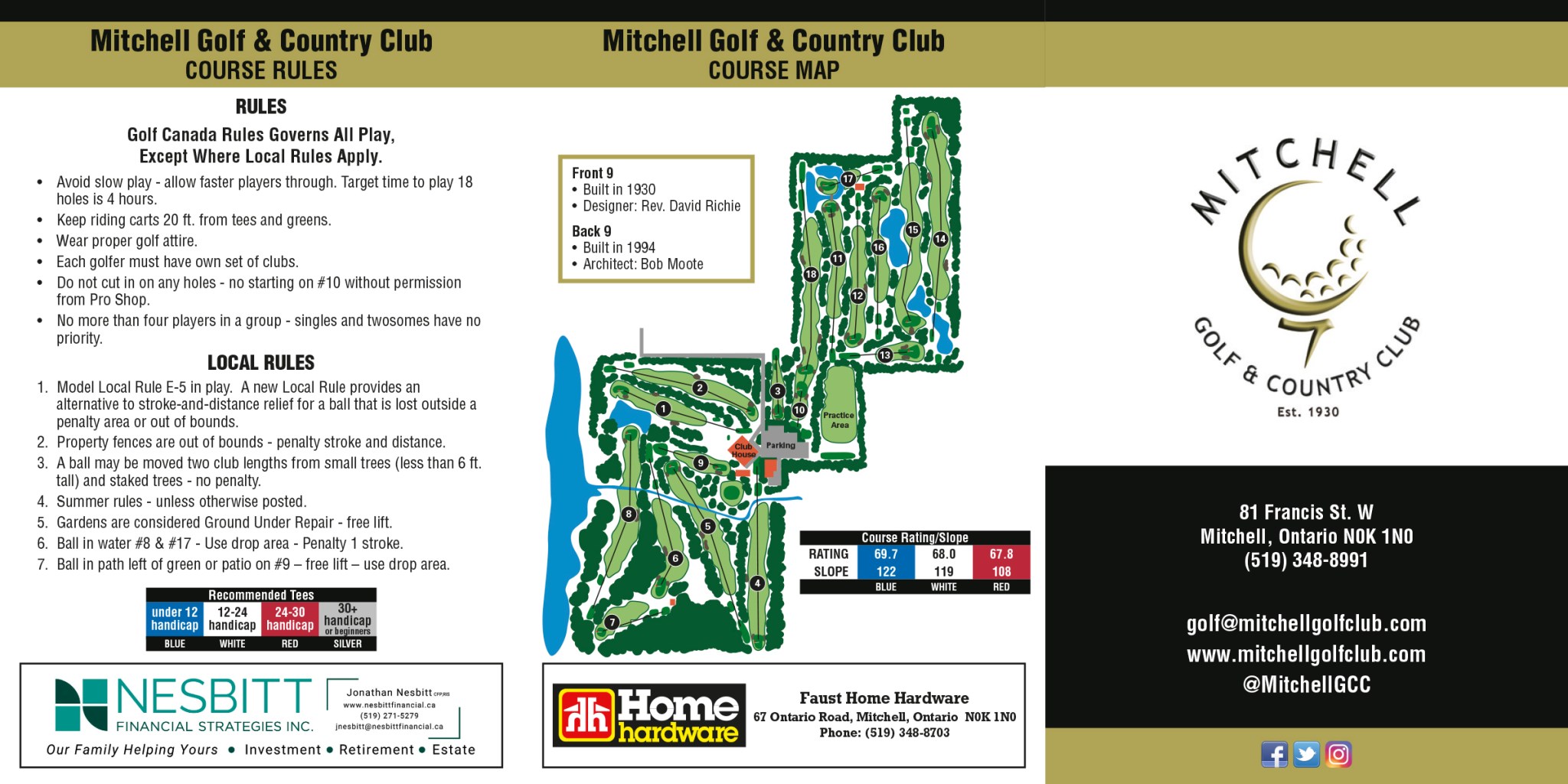 Scorecard - Mitchell Golf & Country Club